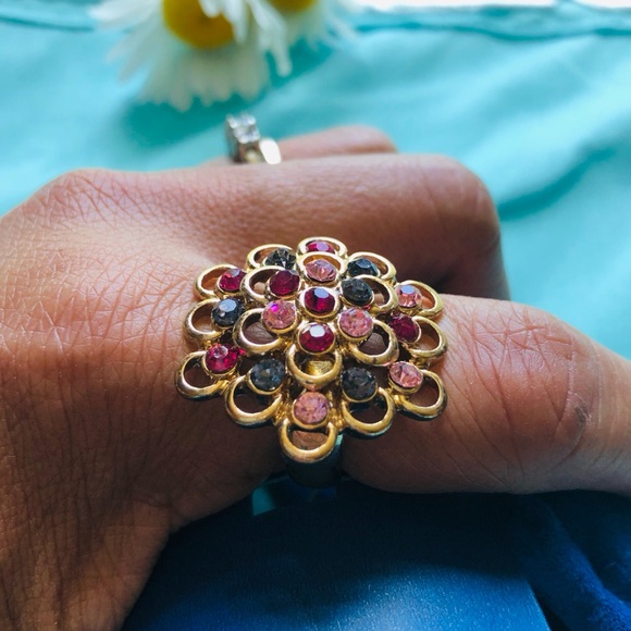 Monet | Jewelry | New Monet Multicolored Cluster Flower Ring W Pouch ...